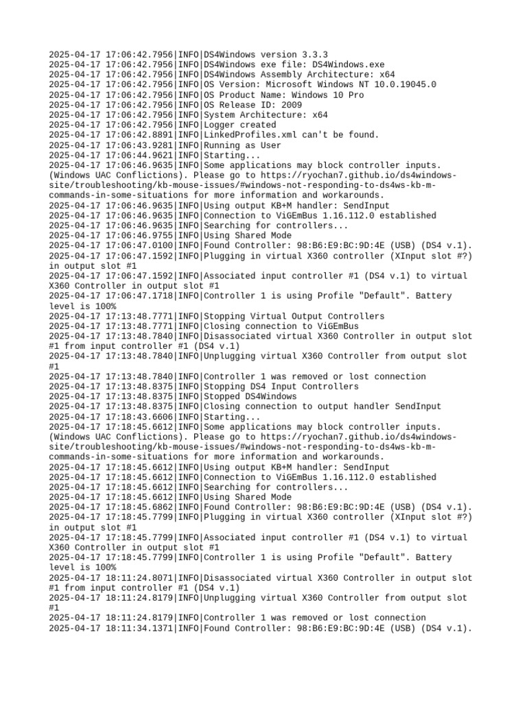 Ds4windows Log 20250417.2 | PDF | Usb | Microsoft Windows