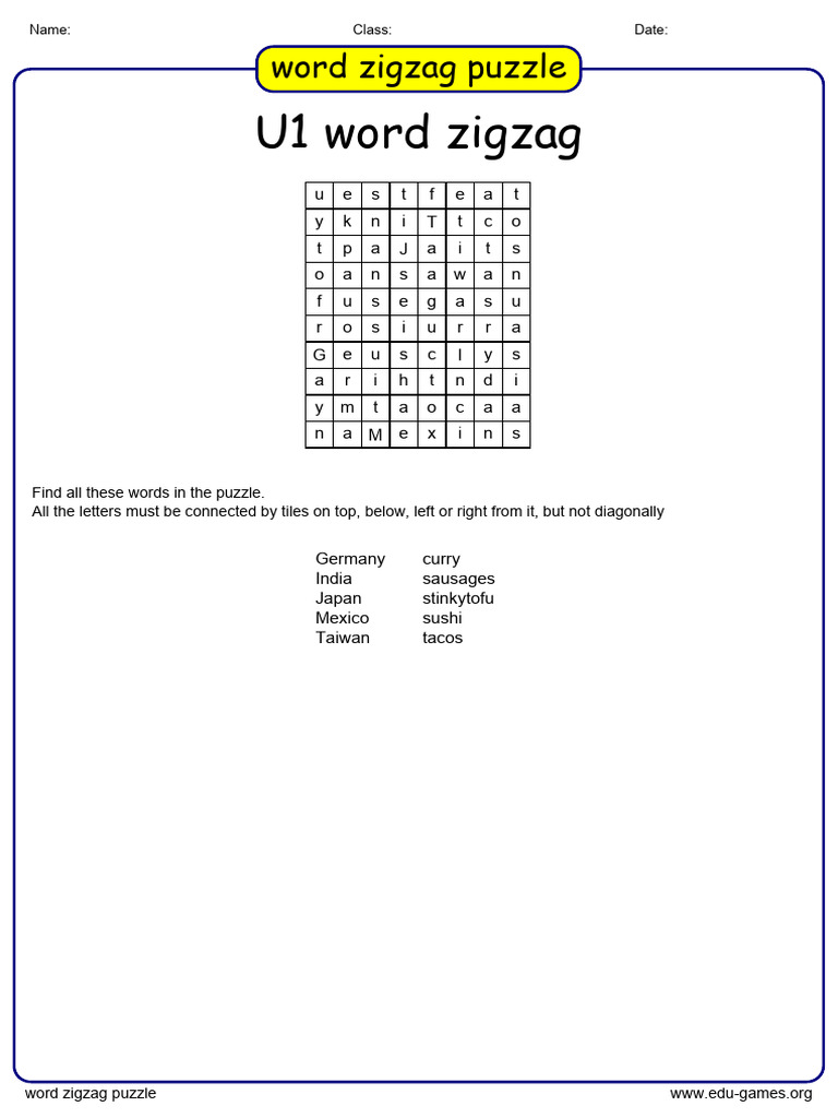 U1 Word Zigzagword Zigzag Puzzle | PDF