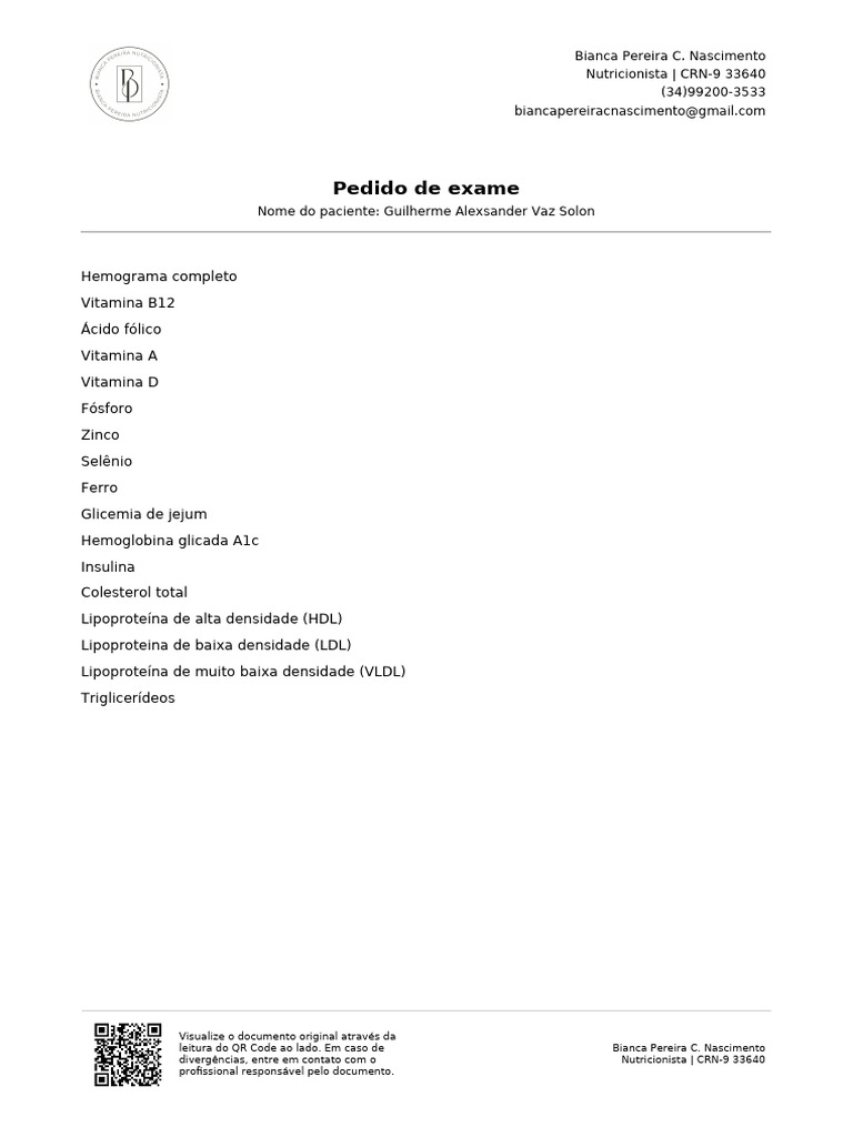 Pedido de Exame - Guilherme Alexsander Vaz Solon | PDF