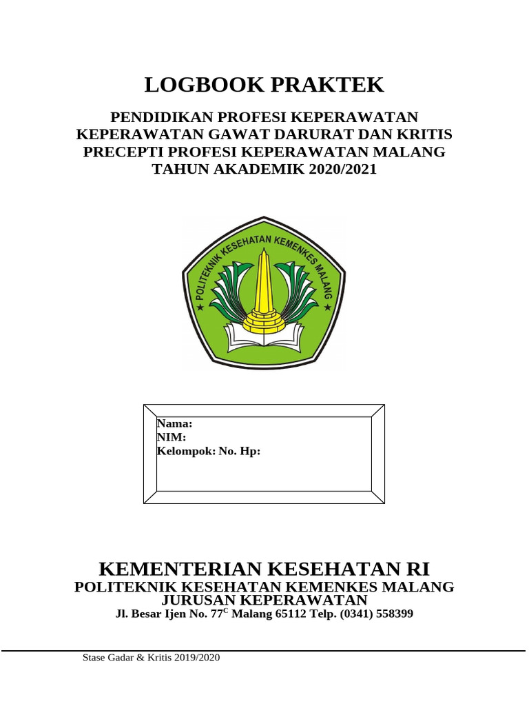 Logbook PK Gadar & Kritis 2002 - Ners Reguler & Kks | PDF