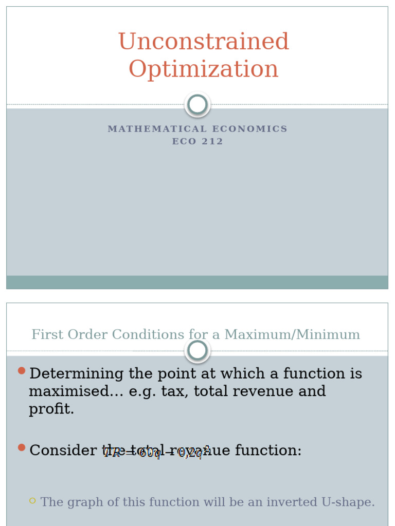 Unconstrained Optimization in Economics | PDF | Profit (Economics) | Demand