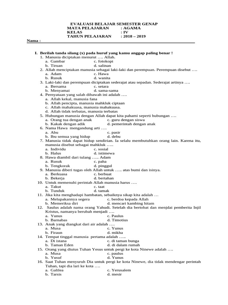 SOAL AGAMA KLS IV | PDF