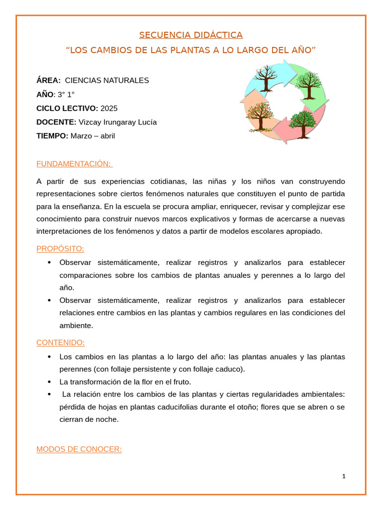 Los Cambios en Las Plantas. Secuencia Didactica 3° | PDF | Flores | Arboles