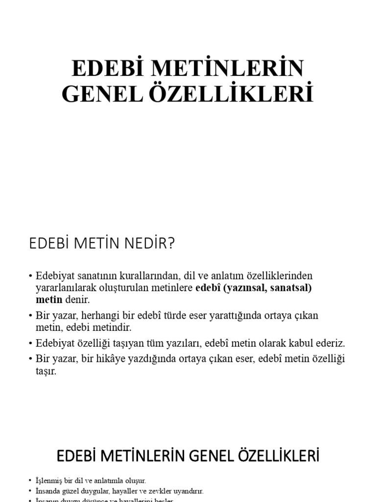 Hafta EDEBİ METİNLERİN GENEL ÖZELLİKLERİ | PDF