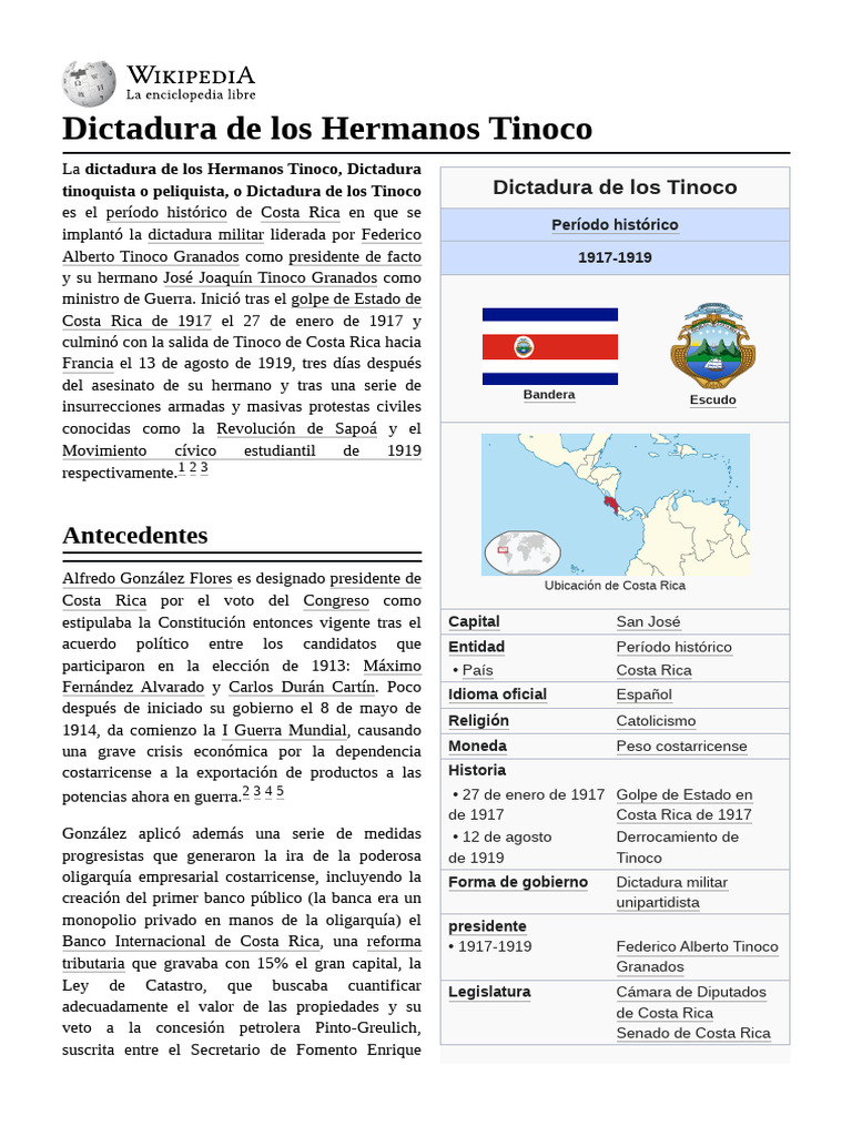 Dictadura de Los Hermanos Tinoco | PDF | Costa Rica