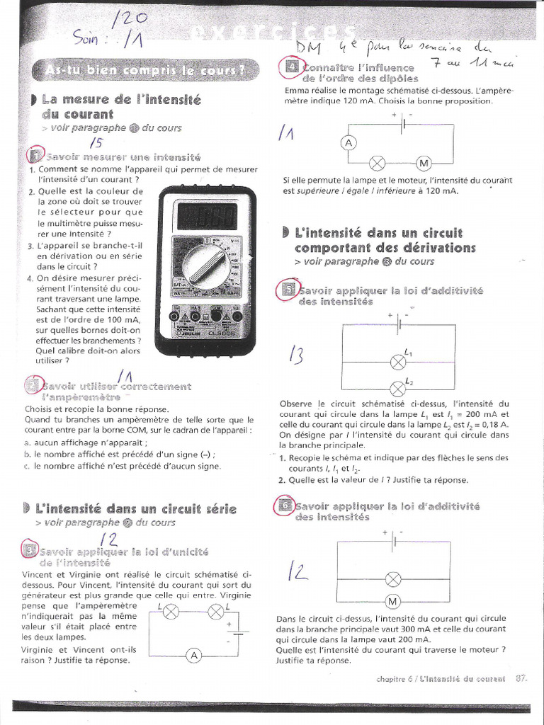 exercices intensité du courant electrique _ 1ere | PDF