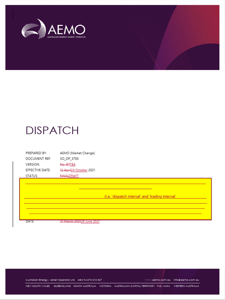 AEMO Dispatch Procedure Updates | PDF | Demand | Power (Physics)