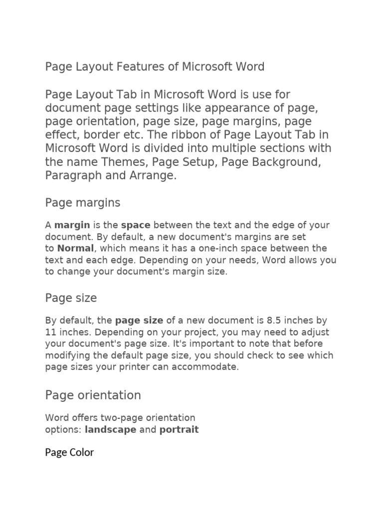 Page Layout Features Of Microsoft Word Pdf