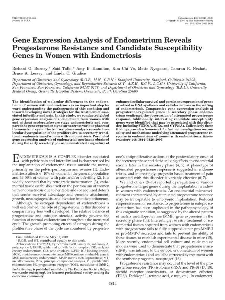 Gene Expression Analysis of Endometrium Reveals Progesterone Resistance and Candidate ...