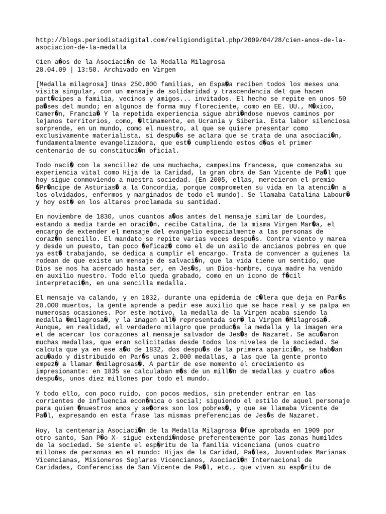 Centenario de la Asociación Medalla Milagrosa | PDF