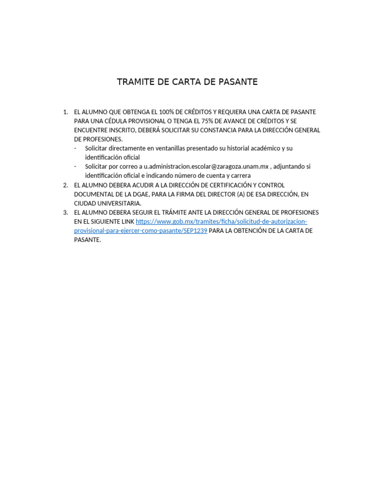 Tramite de Carta de Pasante | PDF