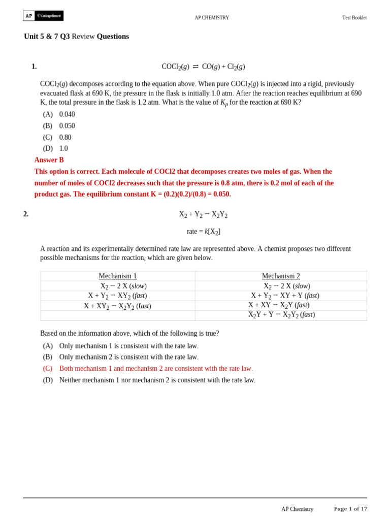 Kinetics and Equilibrium in AP Chemistry | PDF | Reaction Rate ...