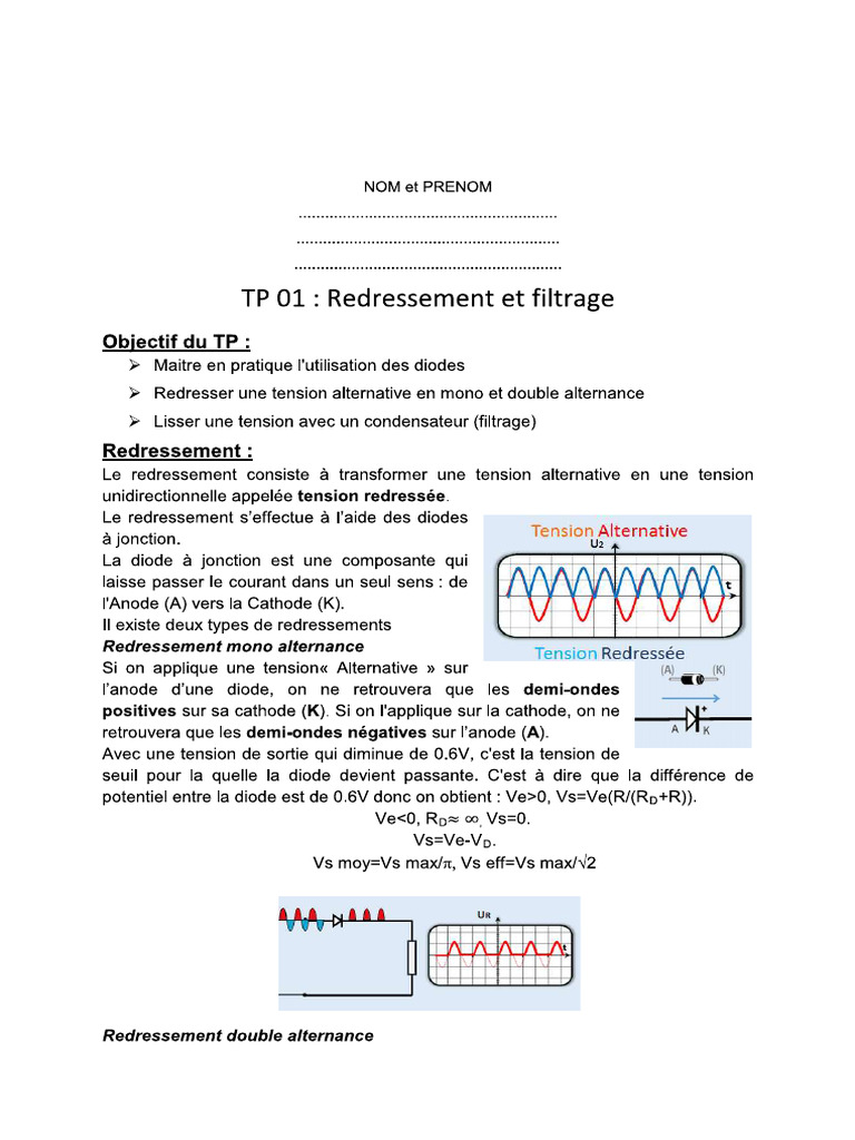 TP 1 Redressement Electronique Analogique | PDF