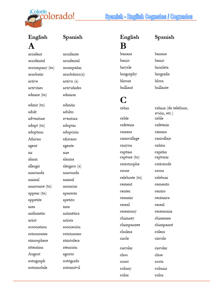 Cognate List | PDF