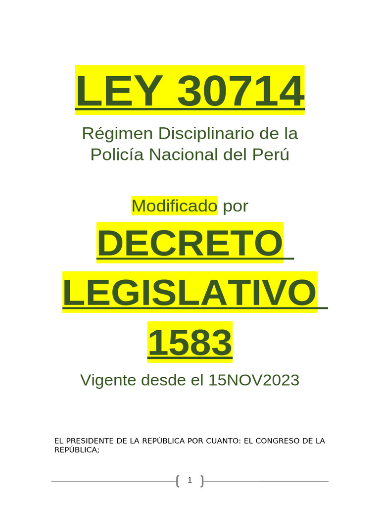 Ley 30714: Régimen Disciplinario Policial | PDF | Policía | Disciplinas