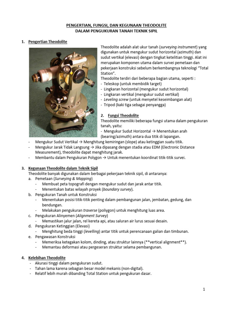 Fungsi dan Kegunaan Theodolite | PDF