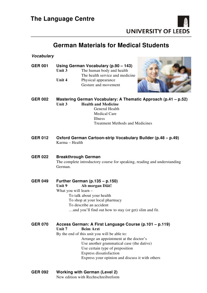 German Medical Vocabulary Guide | PDF