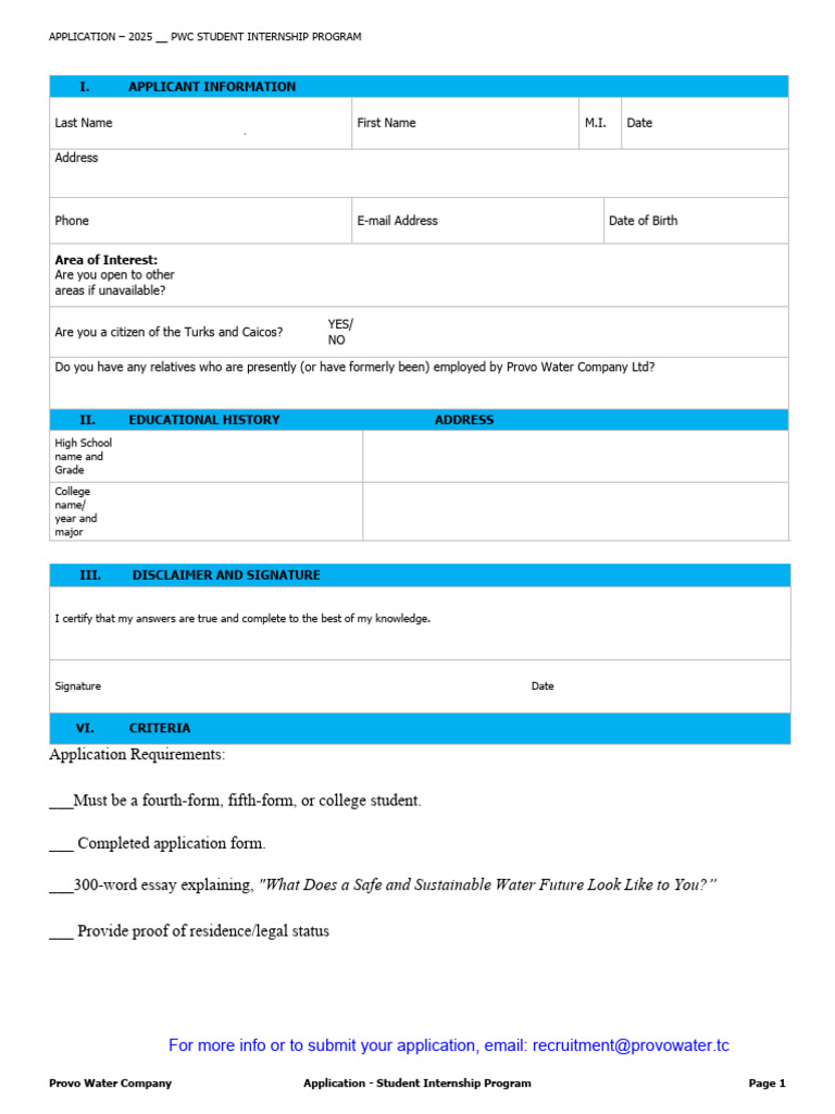 PWC - SP - 2025 Application Form | PDF