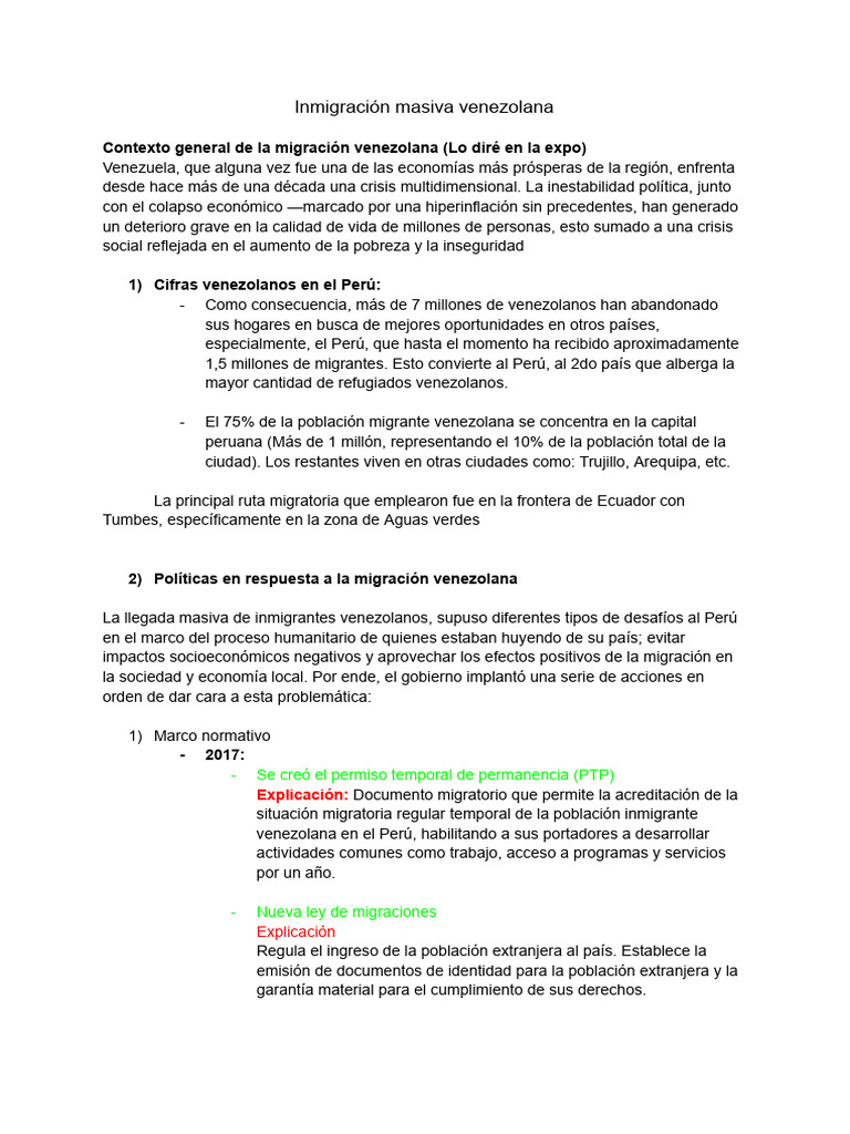 Inmigración Masiva Venezolana | PDF | Migración humana | Perú