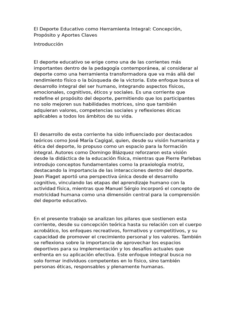 Deporte Educativo: Formación Integral y Valores | PDF | Deportes ...
