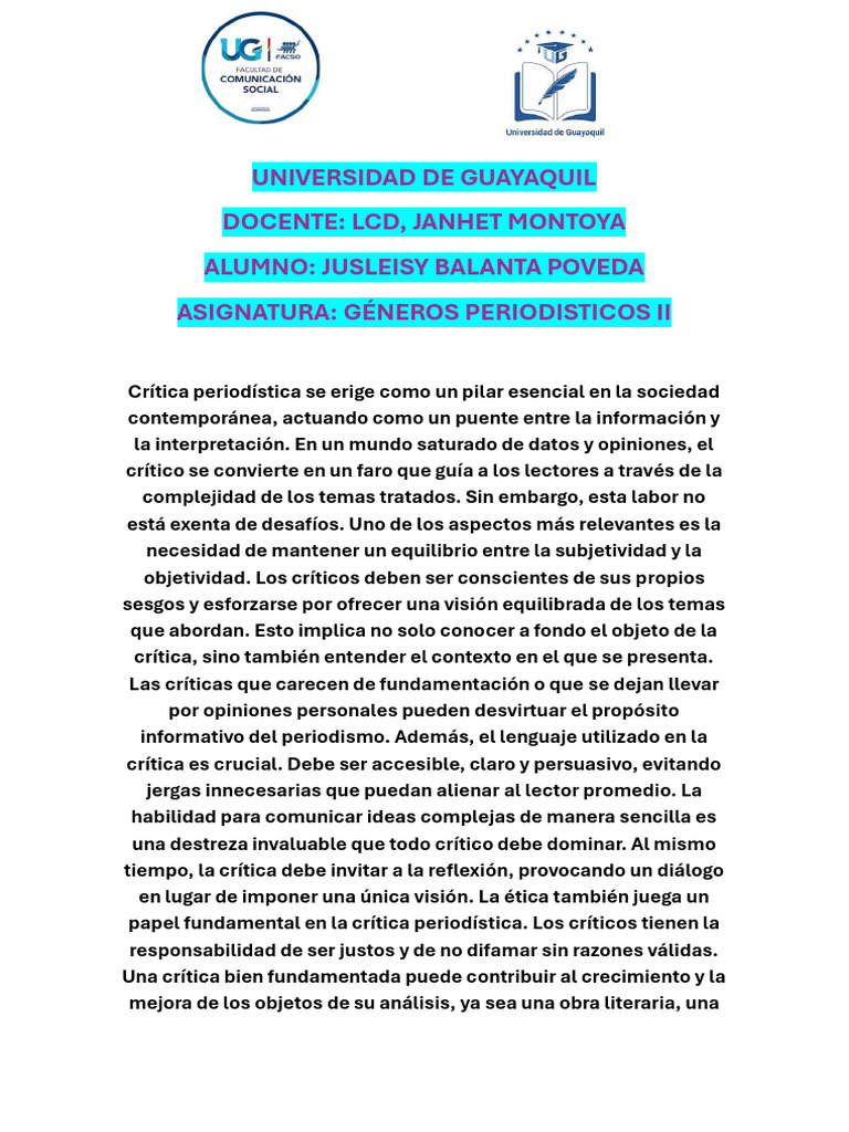 Crítica Periodística: Ética y Responsabilidad | PDF
