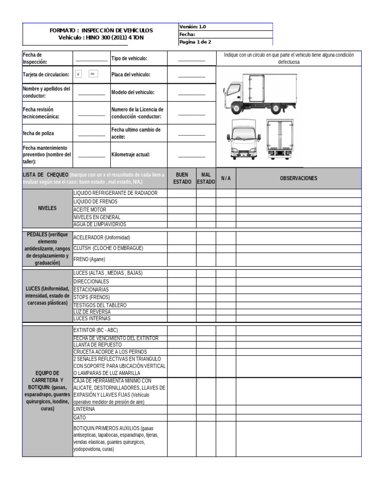 Inspección HINO 300: Checklist Completo | PDF | Estilos de carrocería ...