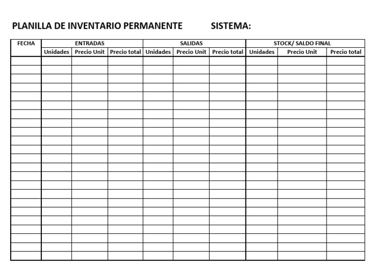 Planilla de Inventario Permanente | PDF