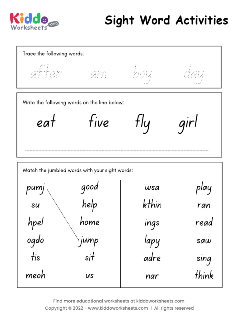 Sight Word Activities 5 Worksheet | PDF