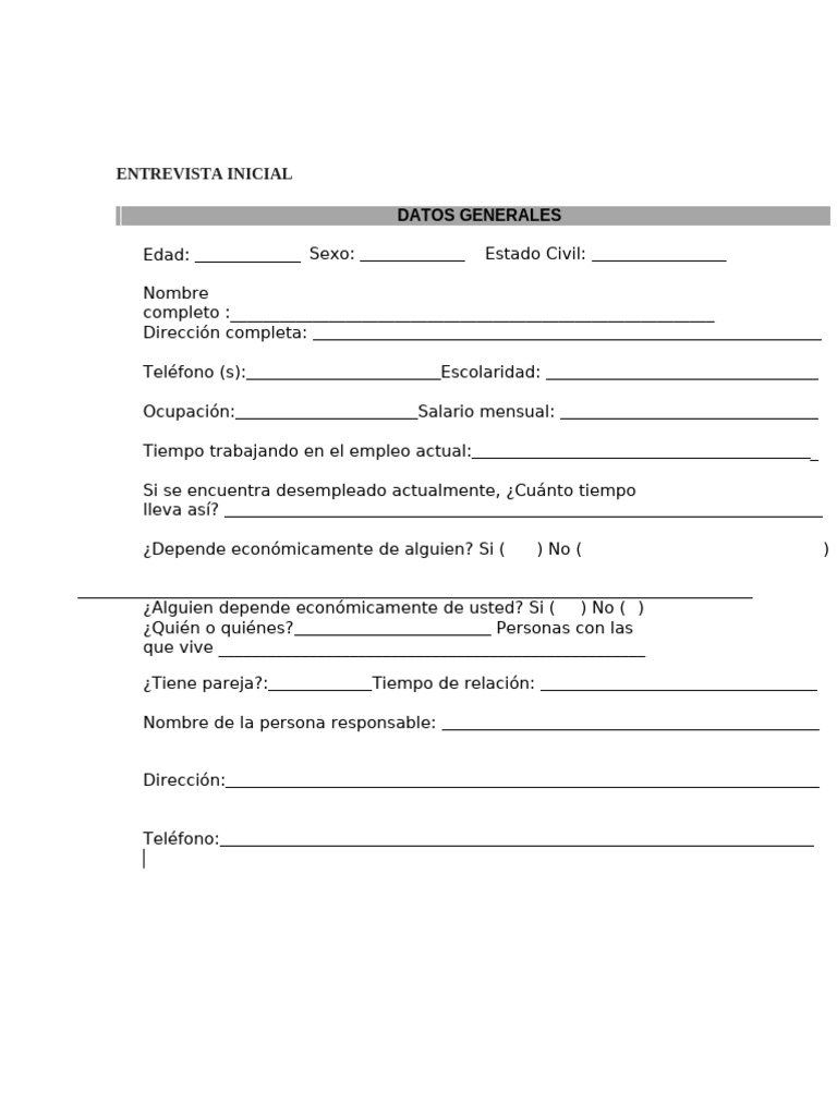 FORMATO ENTREVISTA INICIAL (1) | PDF | Drogas | Cannabis (Droga)