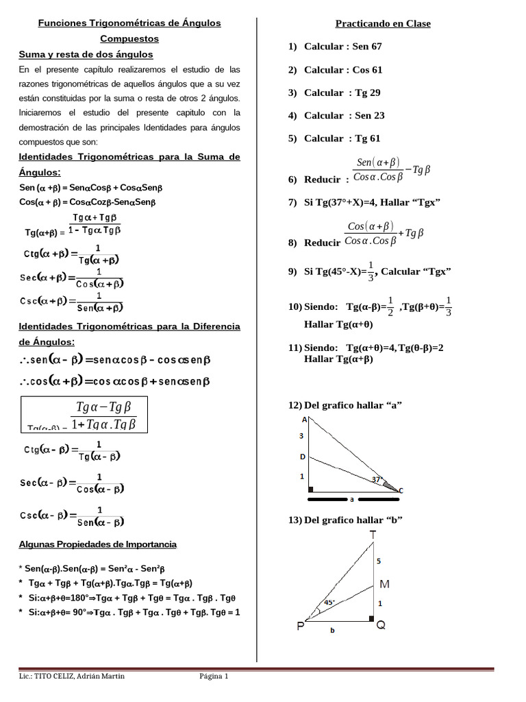 Funciones Trigonométricas de Ángulos Compuestos | PDF | Trigonometría | Ángulo