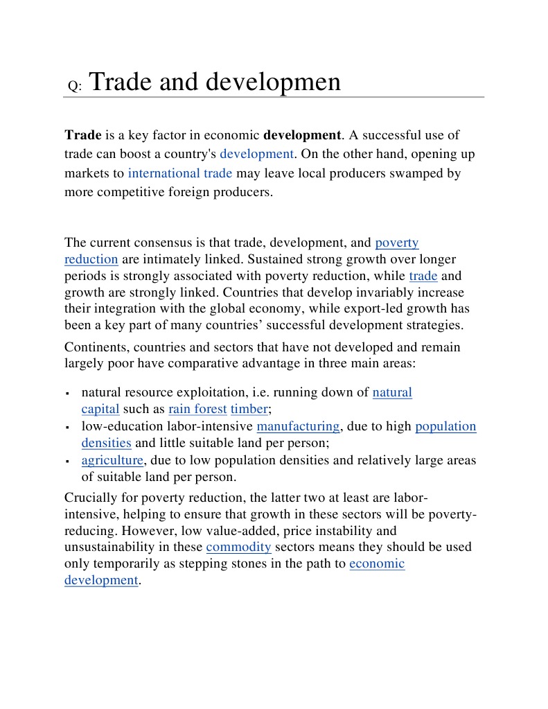 Trade and Developmen: Trade Is A Key Factor in Economic Development. A ...