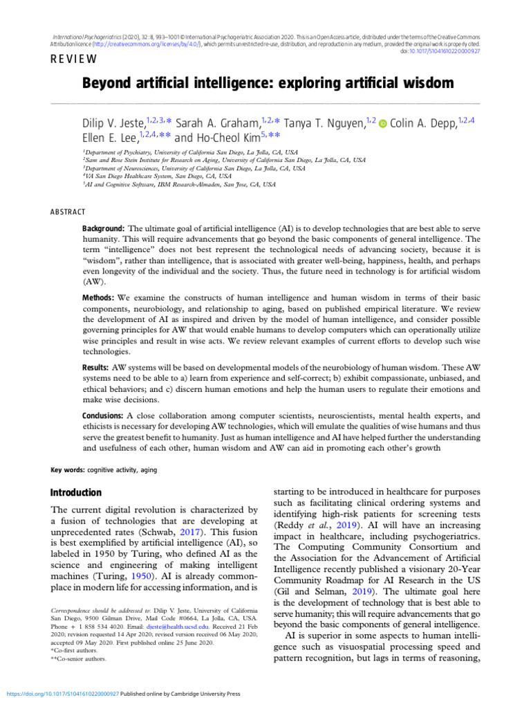 Beyond Artificial Intelligence Exploring Artificial Wisdom | PDF | Wechsler Adult Intelligence ...