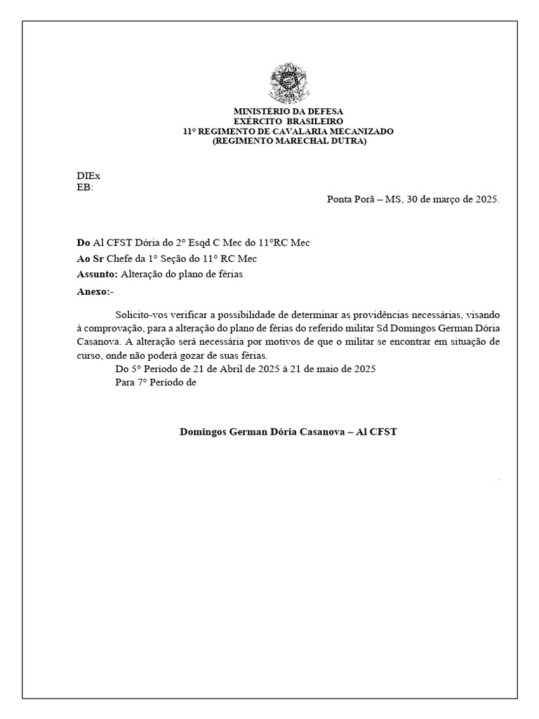 AL DÓRIA DIEx Férias | PDF