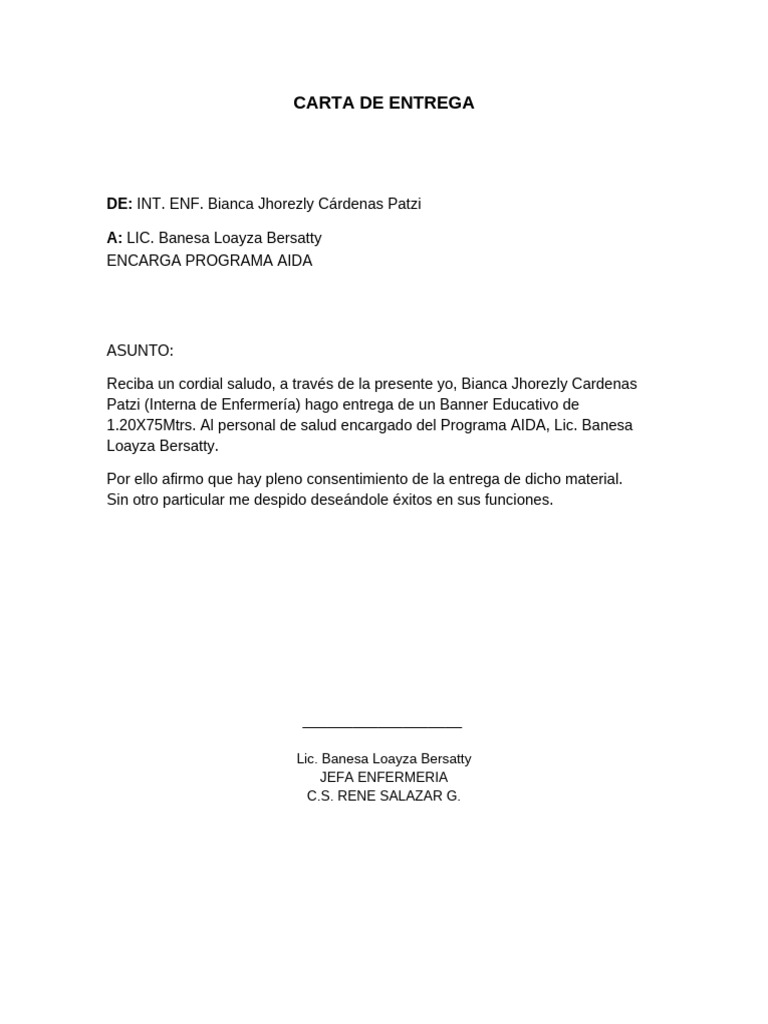 Carta de Entrega Bianca | PDF