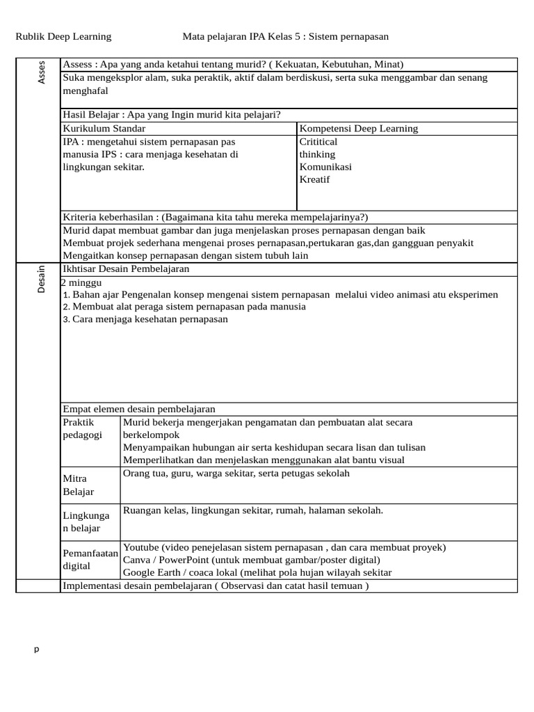 Rubrik Deep Learning PLH R | PDF