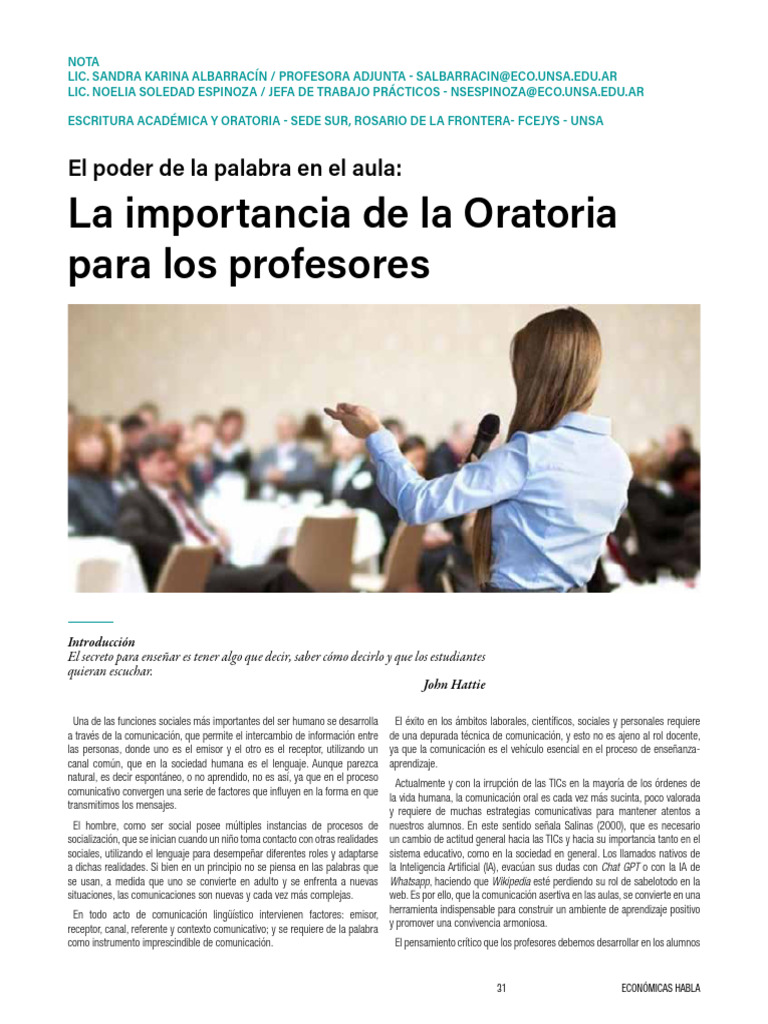 12.+LA+IMPORTANCIA+DE+LA+ORATORIA (2) | PDF | Comunicación | Maestros