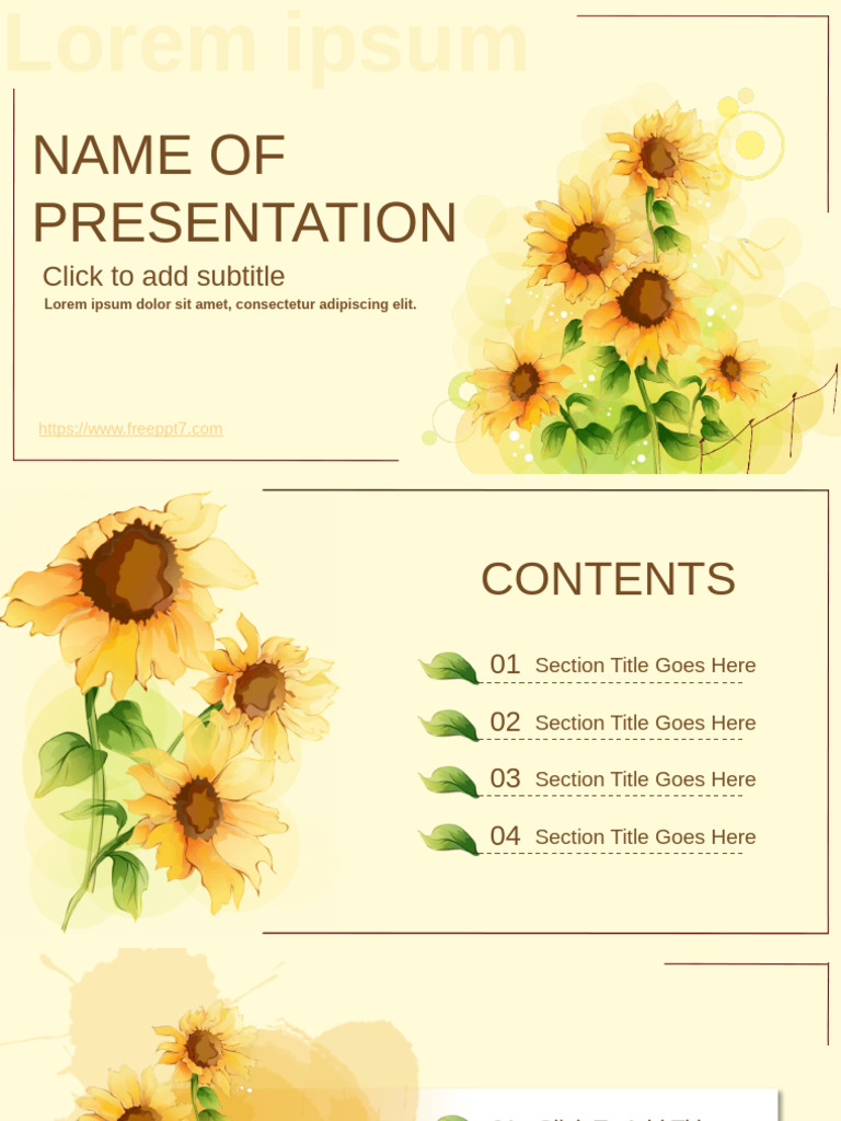 Watercolor Sunflower PowerPoint Template | PDF