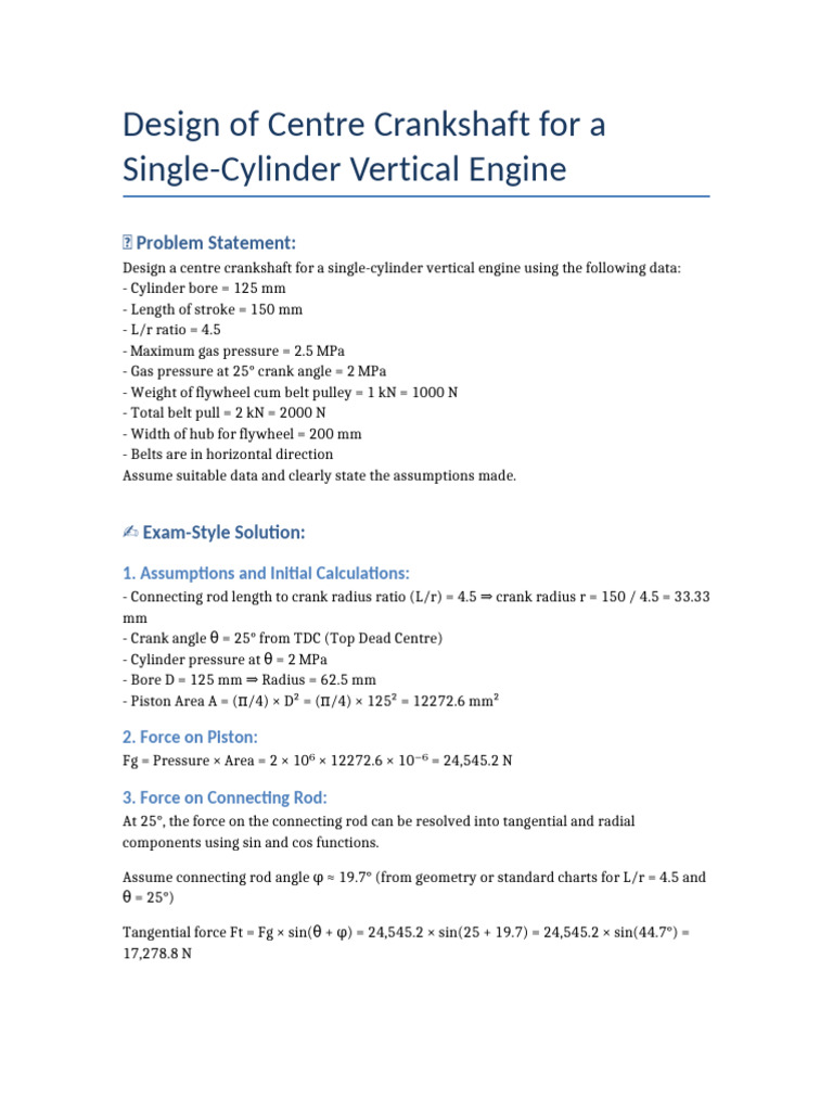 Centre Crankshaft Design For Engine Pdf