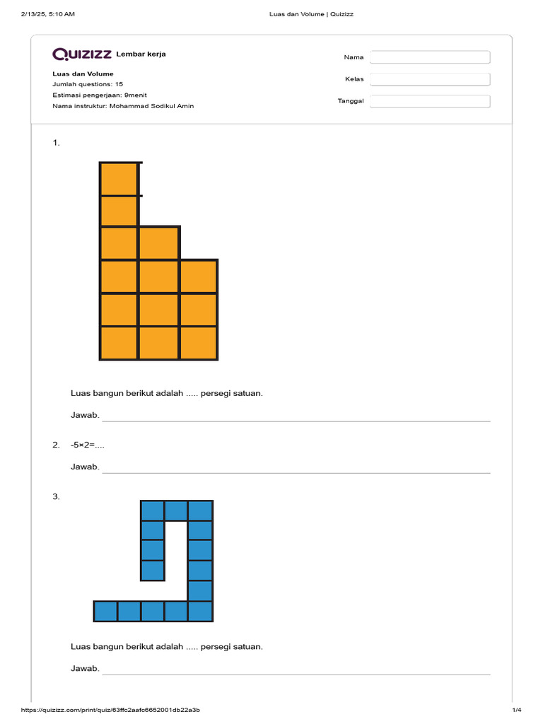 Luas Dan Volume - Quizizz - ! | PDF