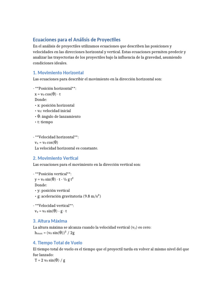 Ecuaciones_Proyectiles | PDF