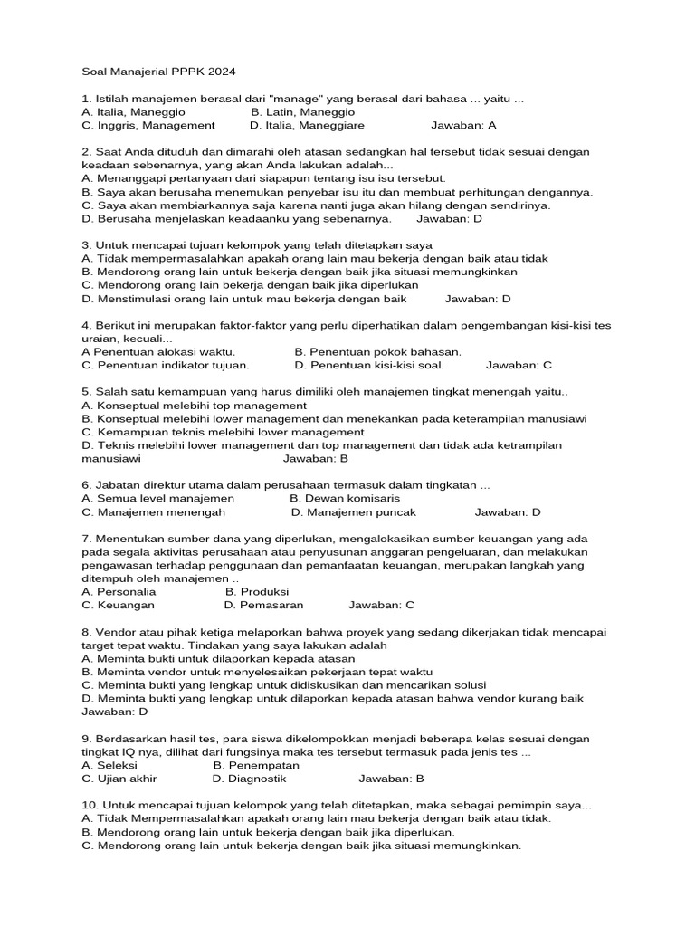 Contoh Soal Manajerial PPPK 2024 | PDF