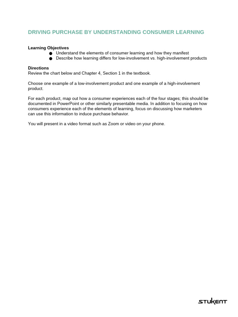 Driving Purchase by Understanding Consumer Learning Exercise (Student ...
