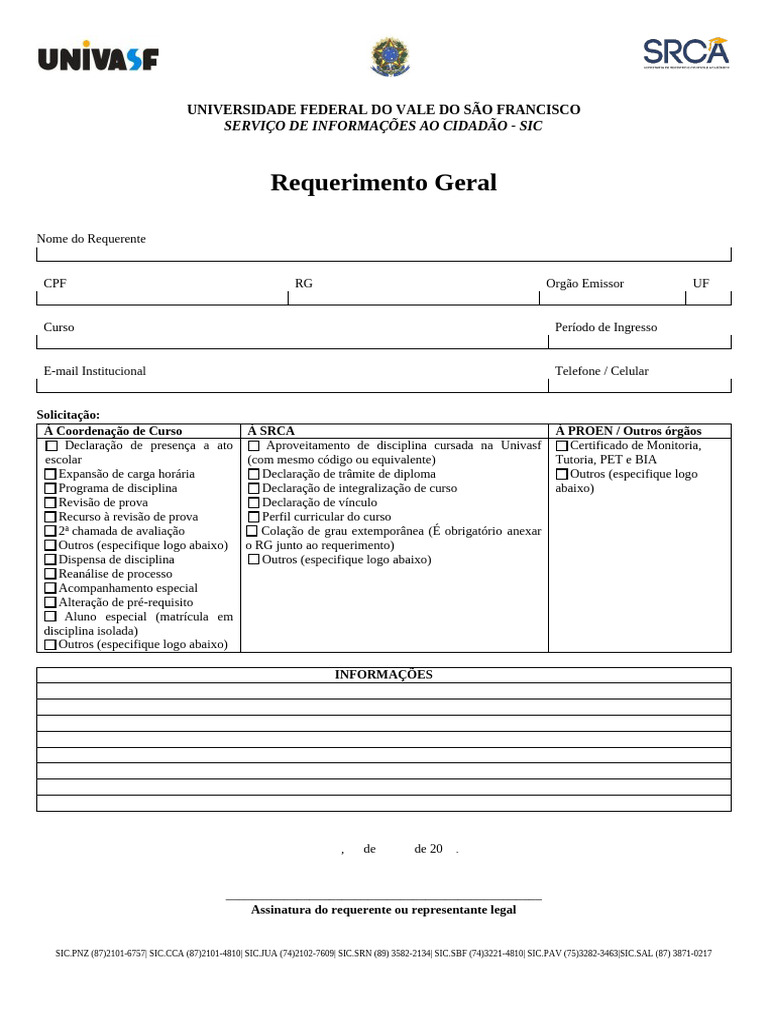 Requerimento Geral Univasf 21 | PDF