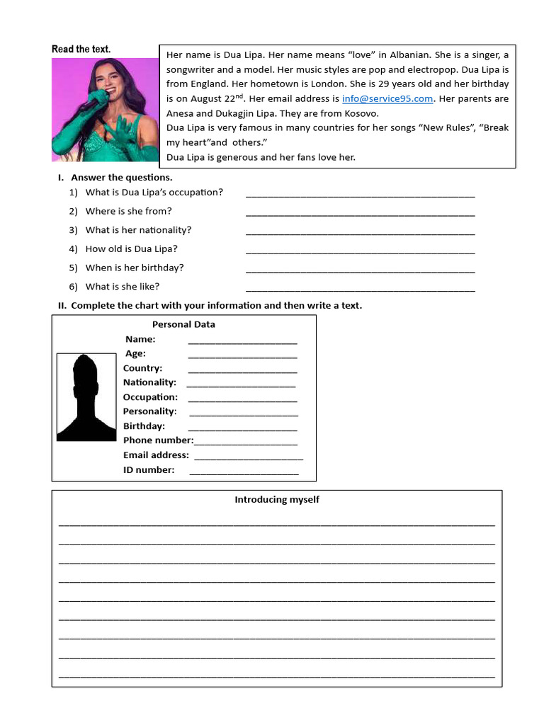 5th U2 Worksheet 1 Introducing Famous People | PDF