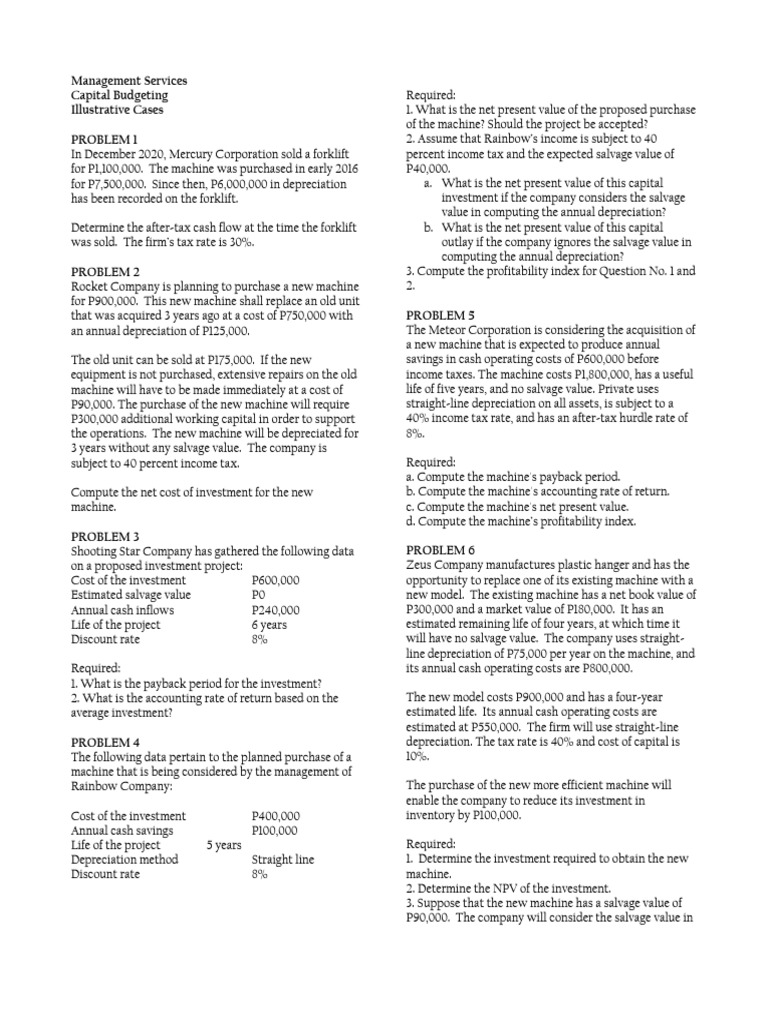 Capital Budgeting Illustrative Cases | PDF | Depreciation | Net Present Value