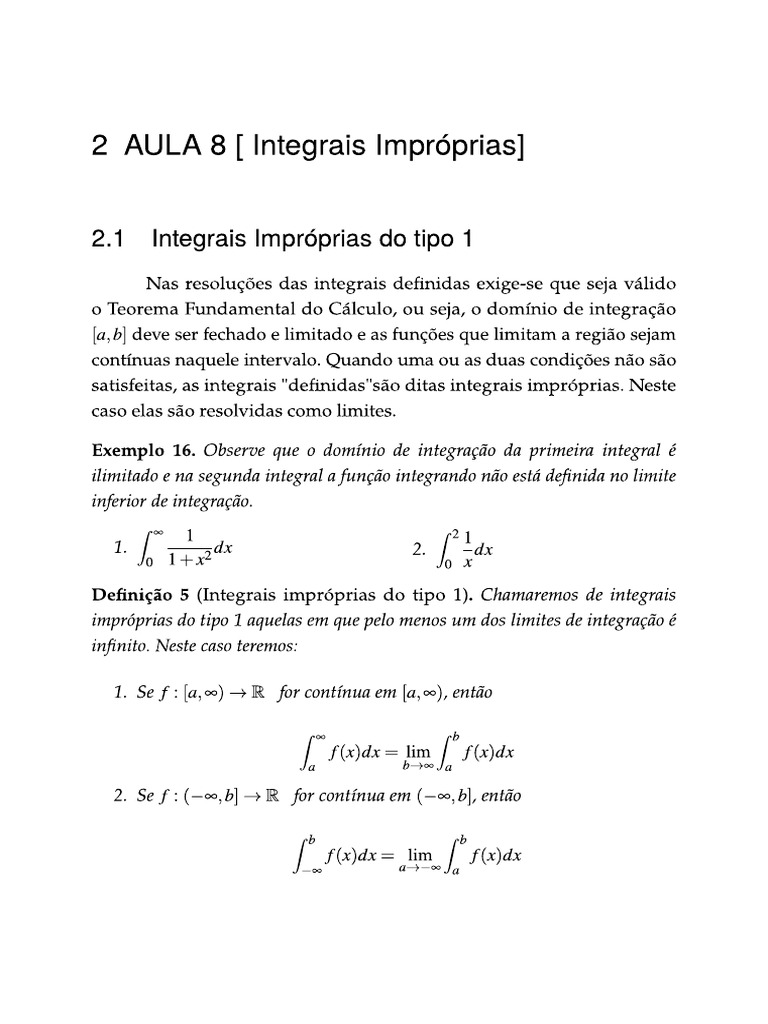 Integrais Impróprias (Tipo 1) | PDF