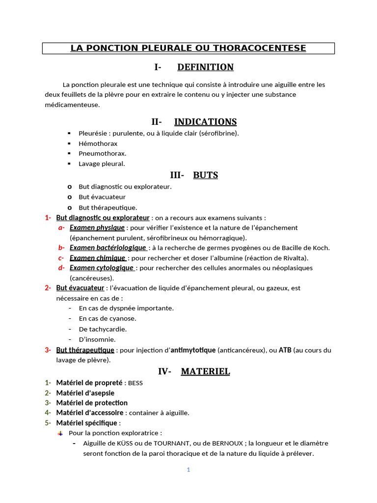 Technique de Ponction Pleurale | PDF | Spécialités médicales | Médecine ...