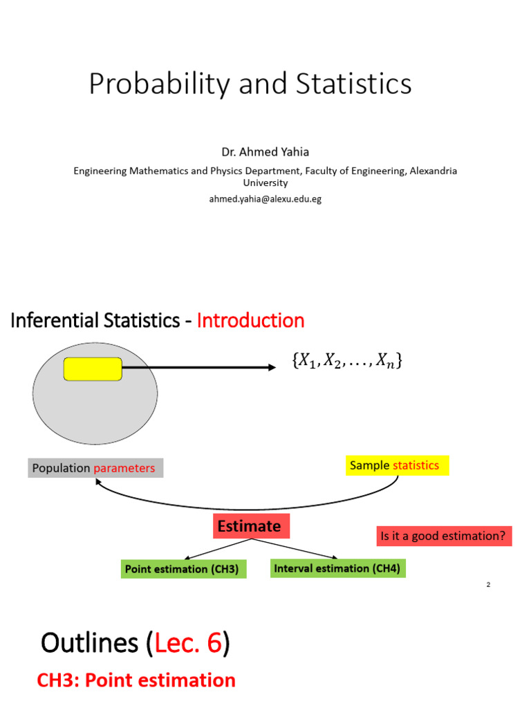 Statistics - Lec06 - Point Estimation - MoM | PDF | Estimation Theory | Estimator