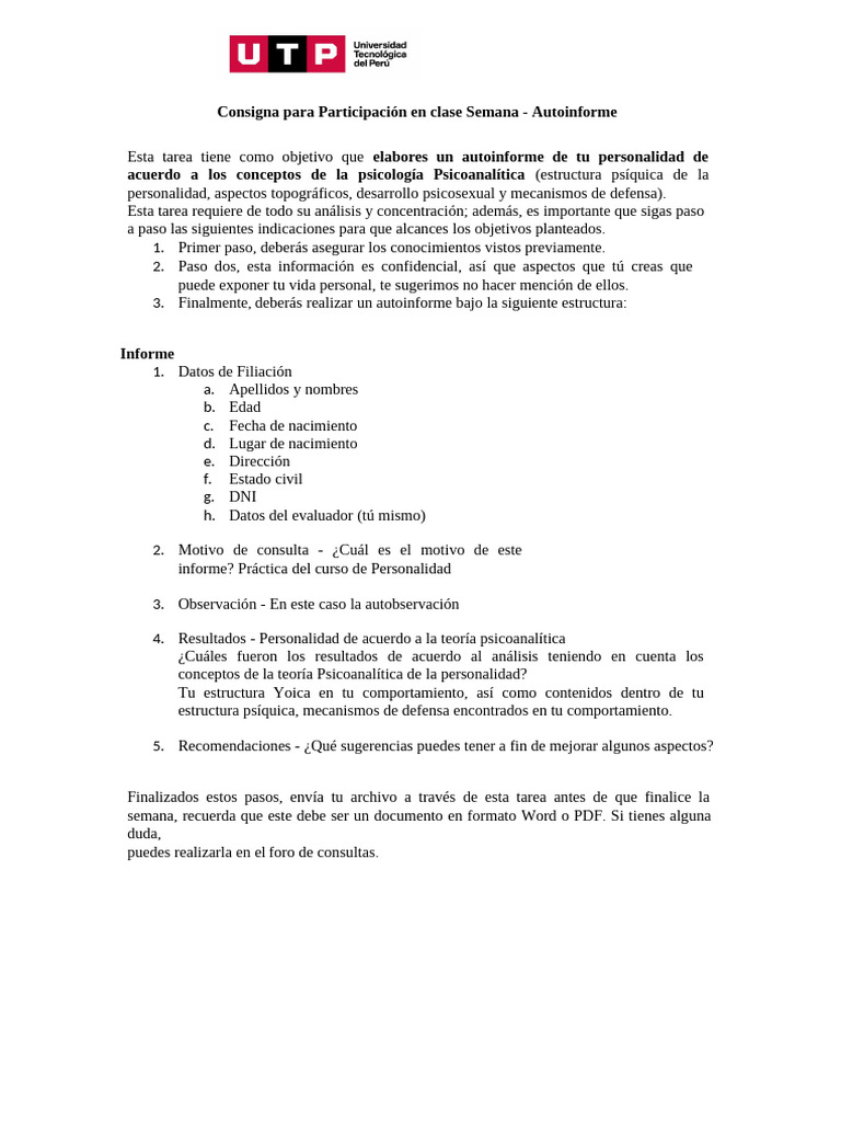 Autoinforme de Personalidad Psicoanalítica | PDF | Enfermedades y ...