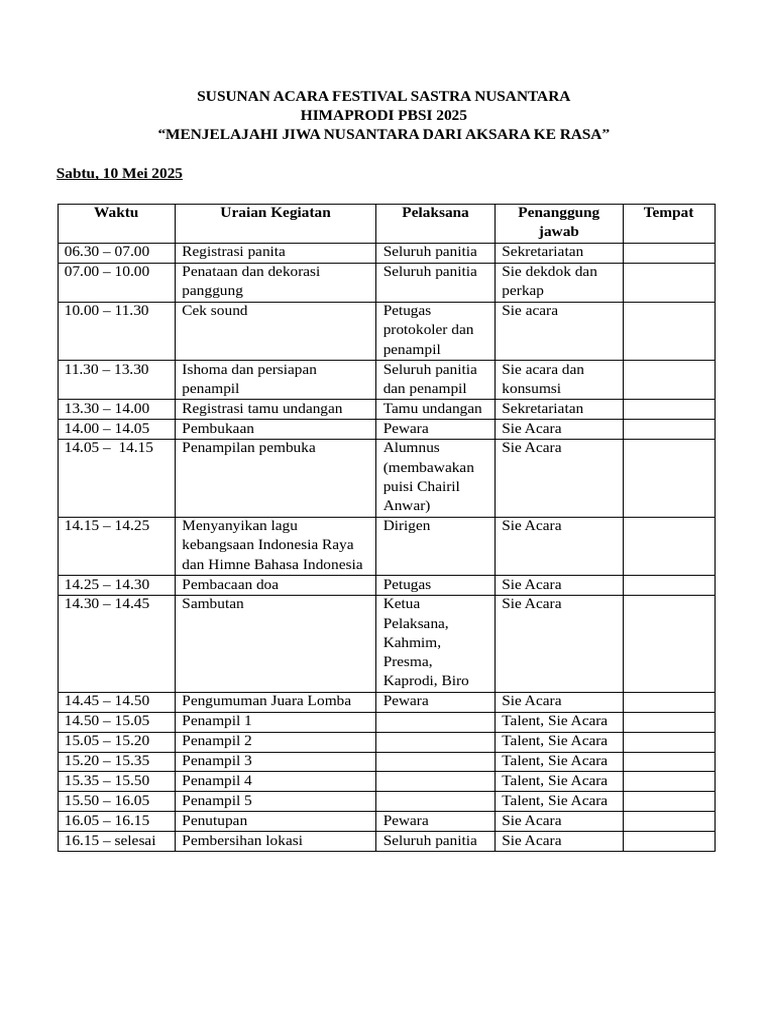 Susunan Acara FSN 1 | PDF